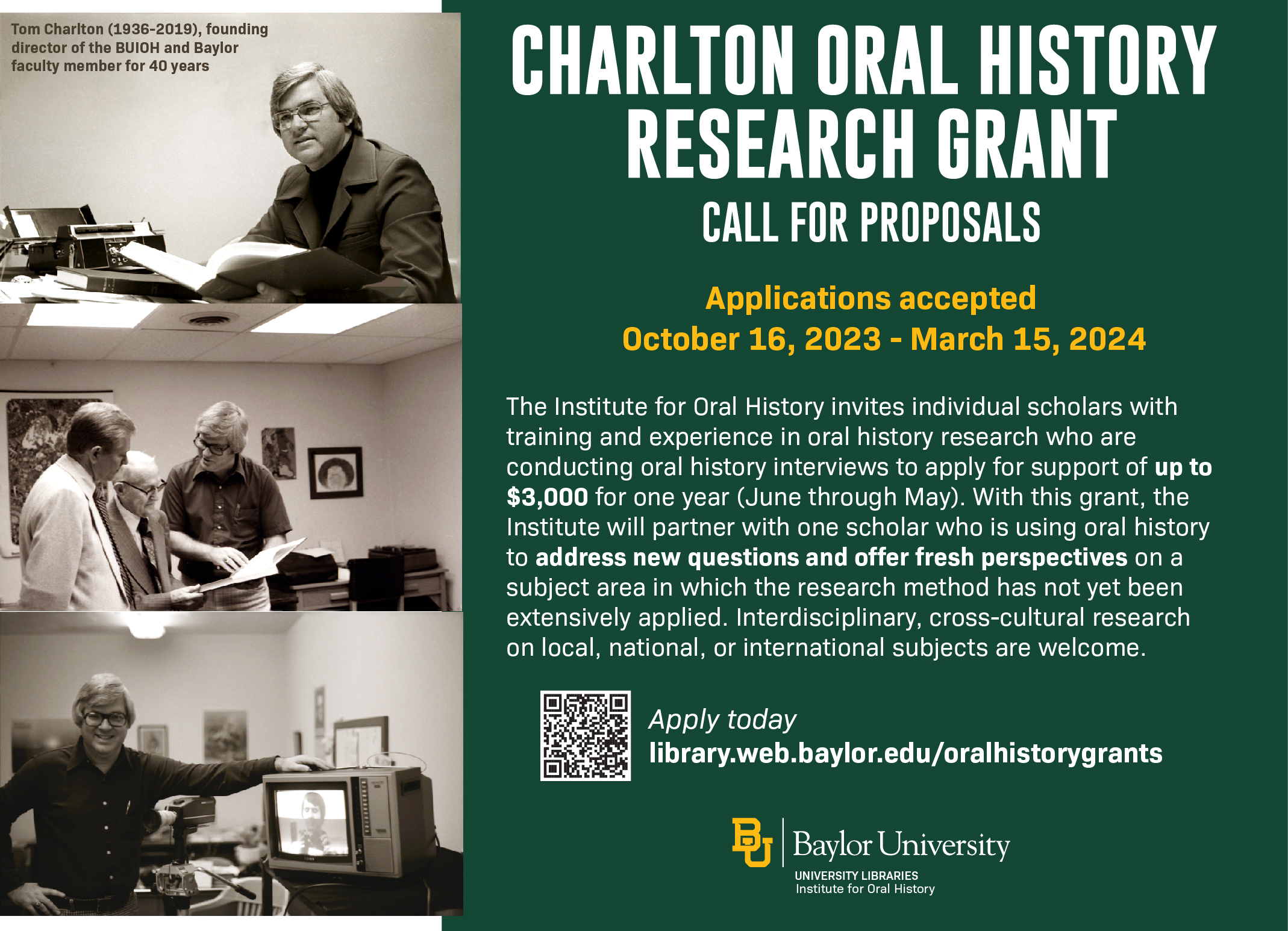 2024-25 Charlton Oral History Research Grant from Baylor University ...